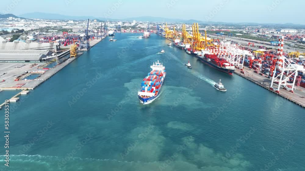 Cargo container ship carrying container and running out international ...