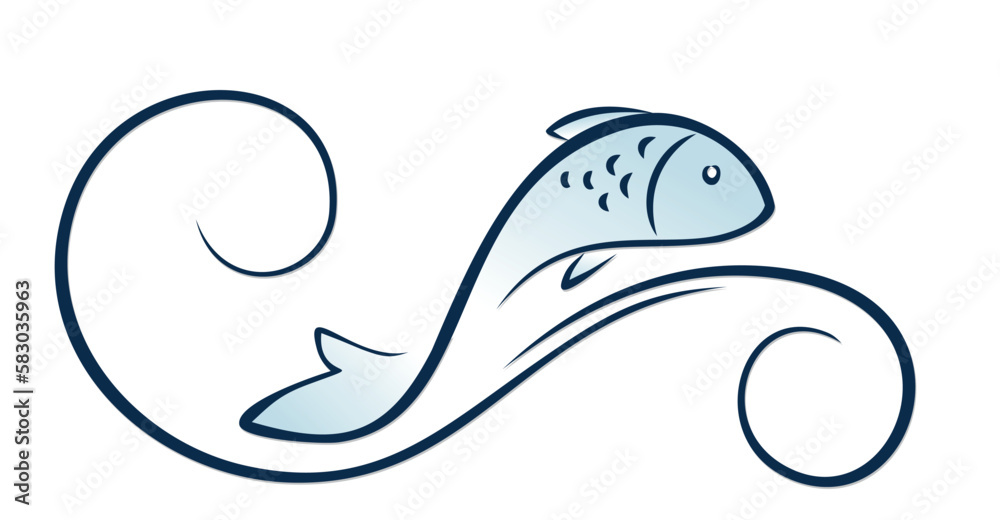 The symbol of a stylized fish with blue wave. Stock Vector | Adobe Stock