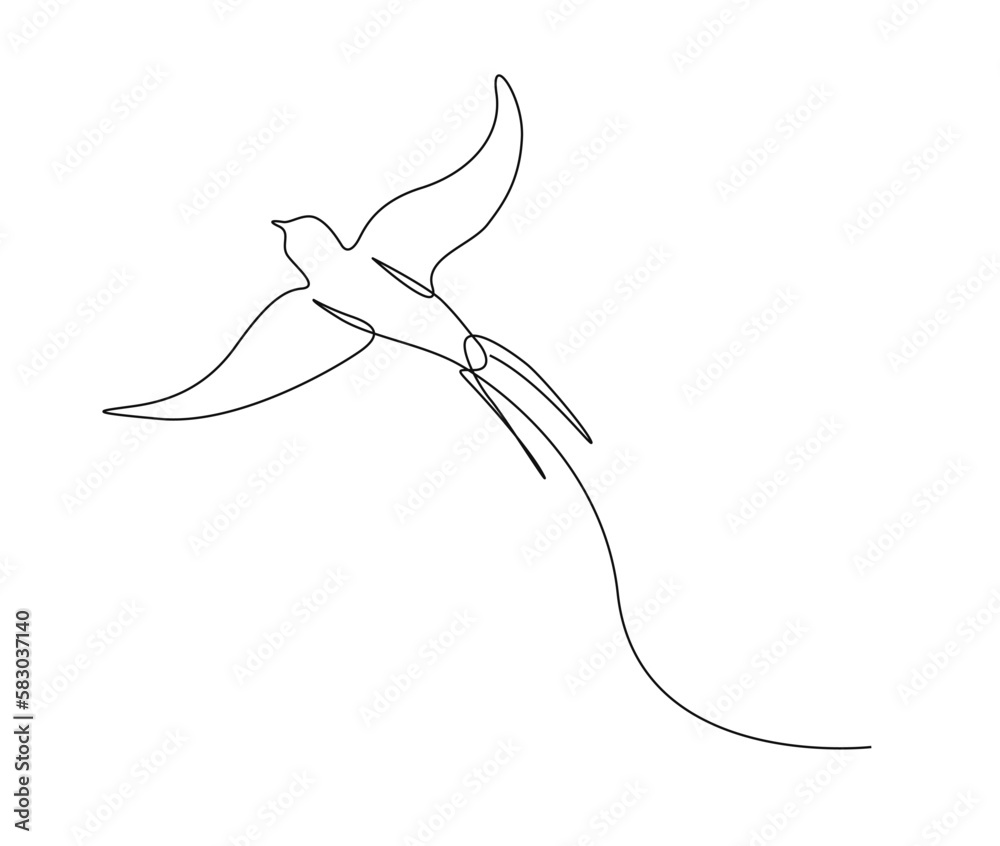 Continuous one line drawing of flying swallow bird. Simple barn swallow ...