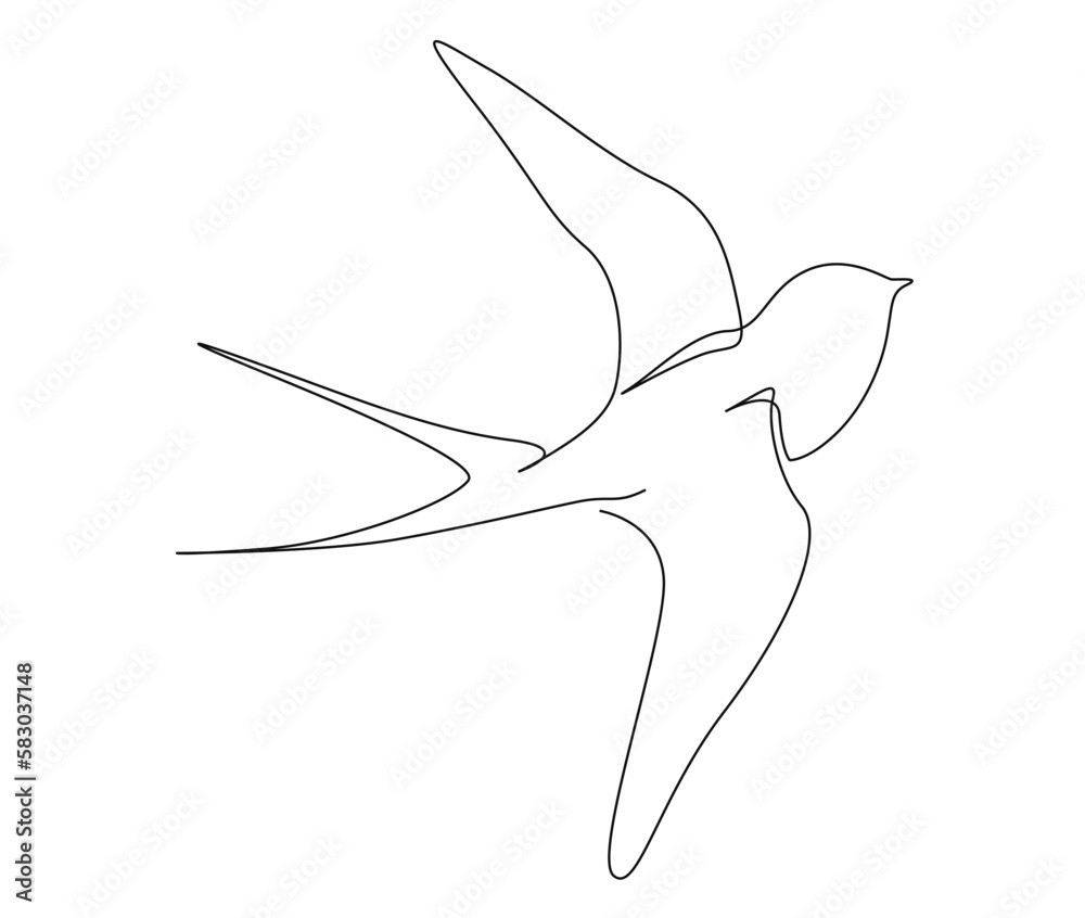 Continuous one line drawing of flying swallow bird. Simple barn swallow ...