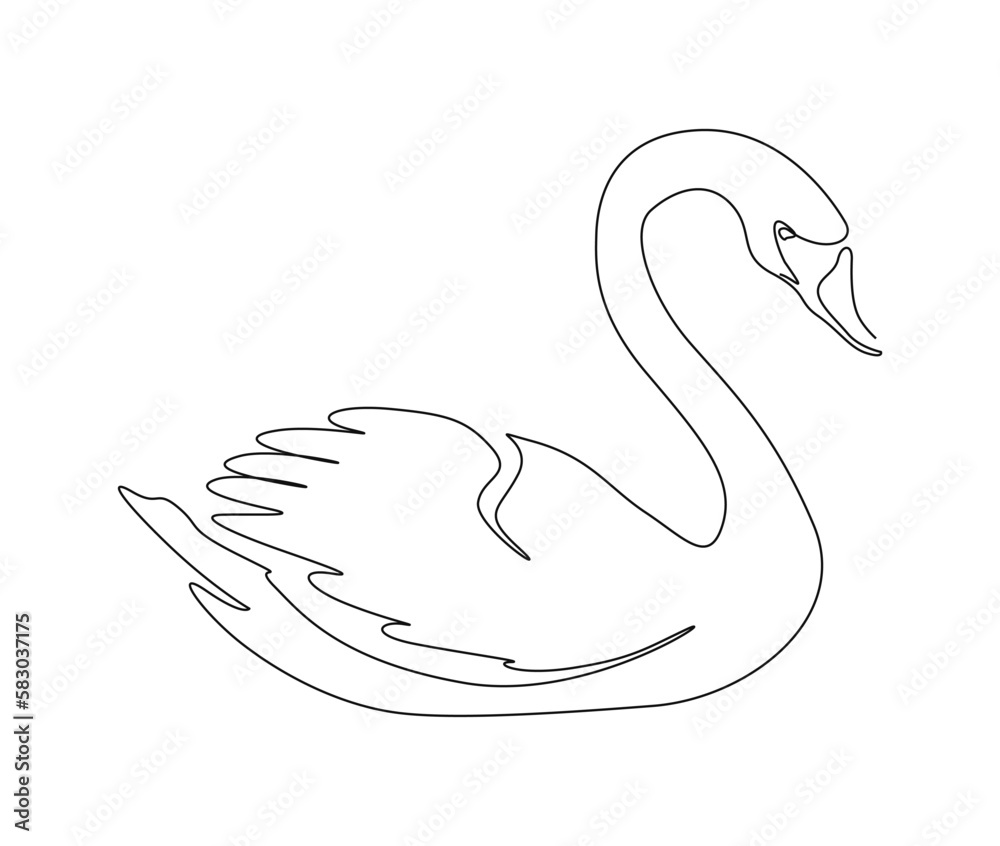 Continuous one line drawing of mute swan. Simple swan outline vector ...