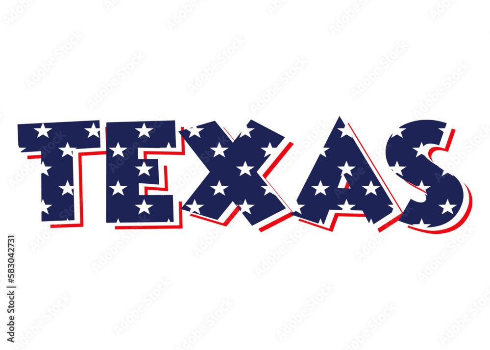 Letras palabra Texas en texto manuscrito con los colores de la bandera ...