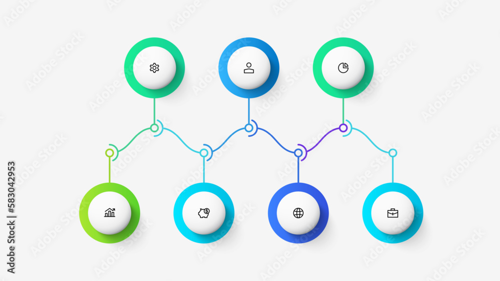 Thin lines with 7 options. Horizontal progress diagram. Concept of ...