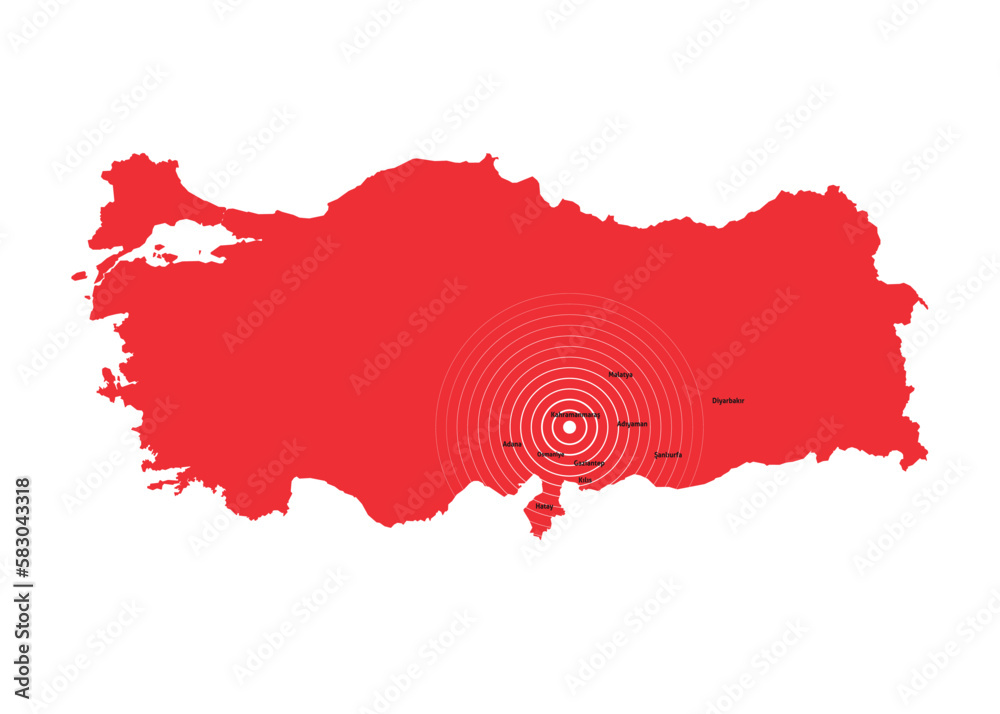 Earthquake in Turkey. Central fault line. The central map of the ...