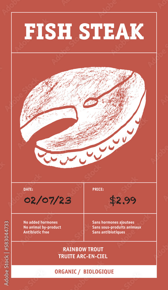 Modern typography banner, hand drawn steak. Meat, fish steak abstract ...
