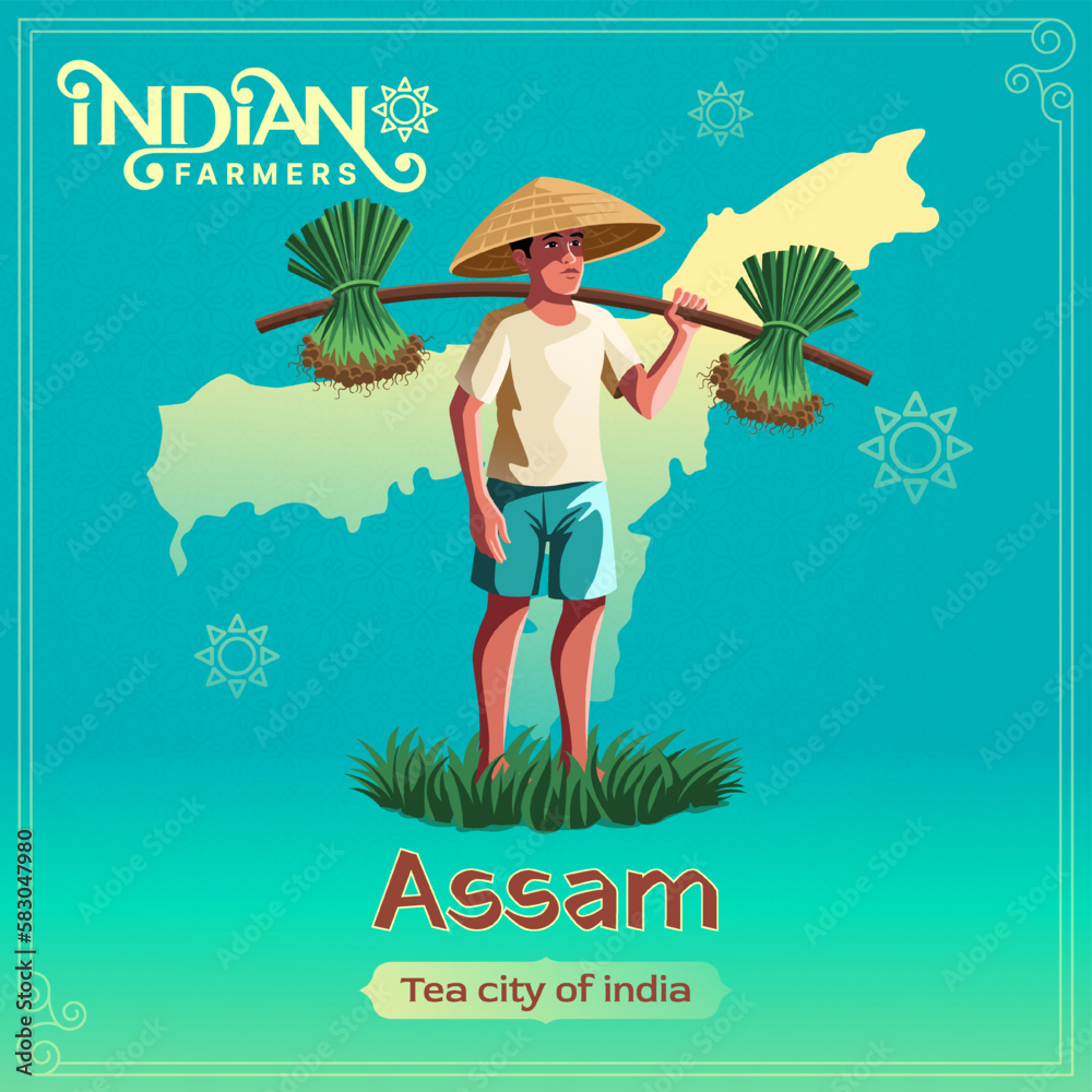 Vetor de Assam Farmer - A Vibrant Vector Illustration Depicting the ...