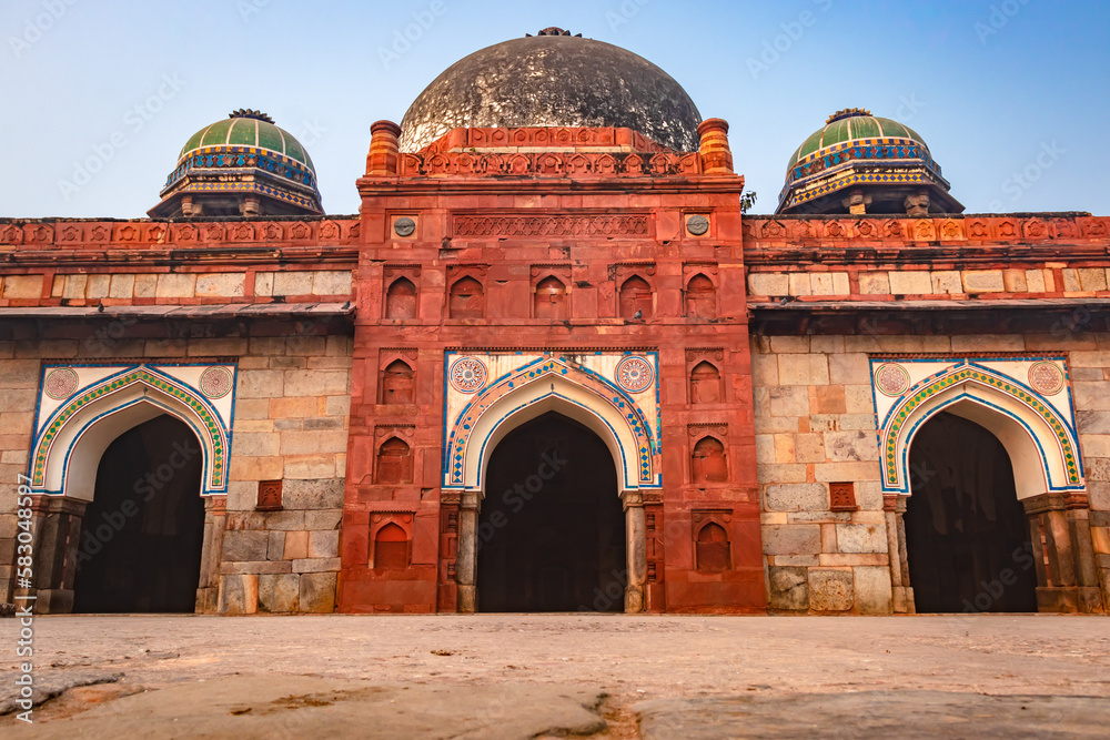 mosque and tomb of isa khan of humayun tomb exterior view at misty ...
