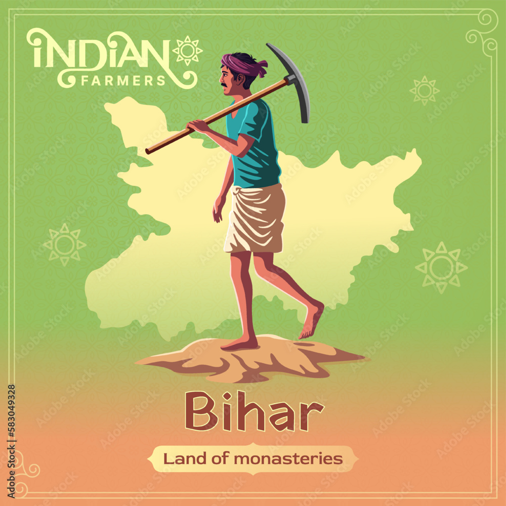 Bihar Farmer - A Vibrant Vector Illustration Depicting the Resilience ...