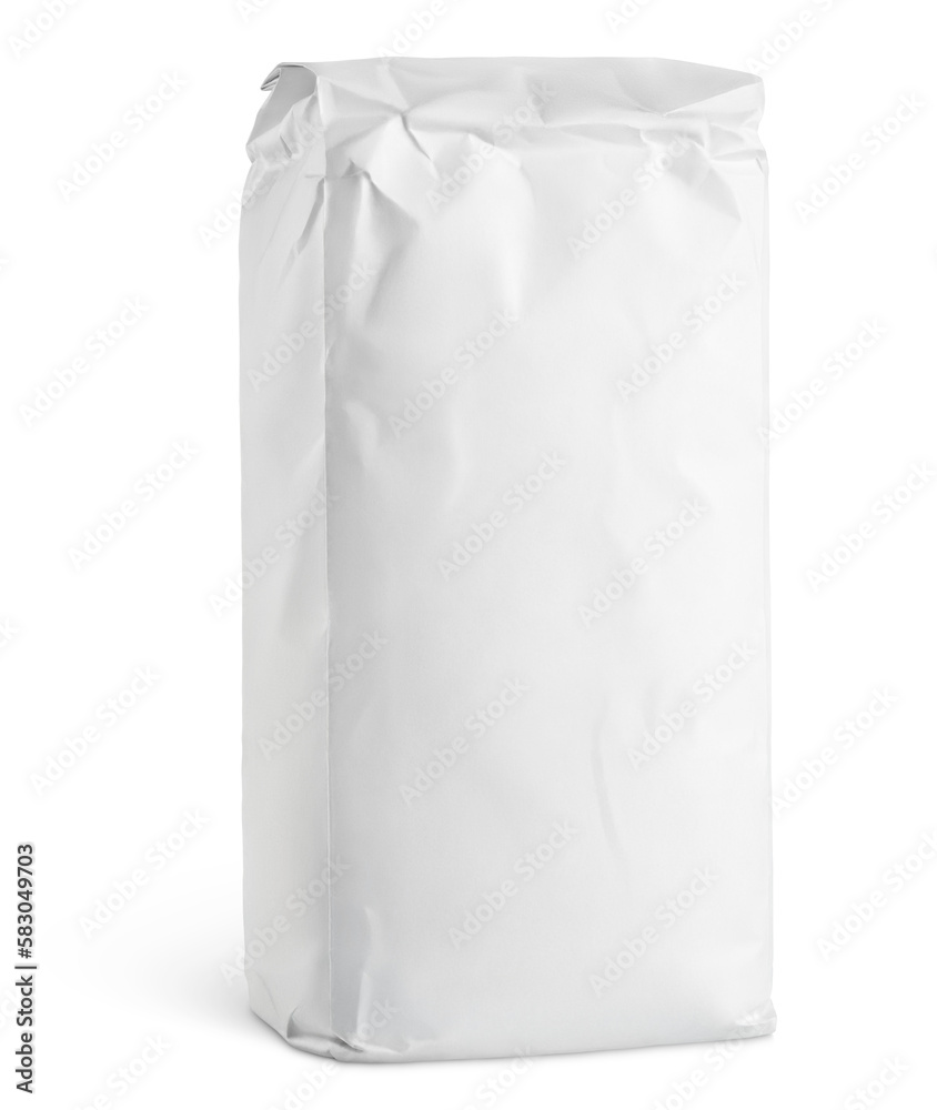Blank white paper bag package of flour isolated on transparent ...