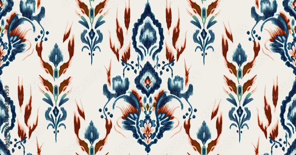 Ikat border geometric ethnic oriental pattern traditional on black ...