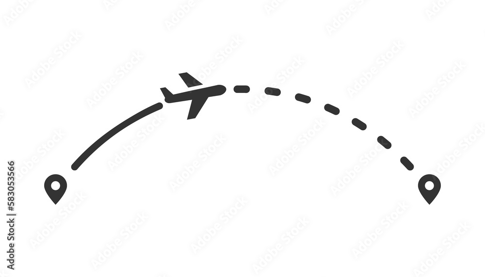 Airplane line path icon on light background. Infographic. Flight, point ...