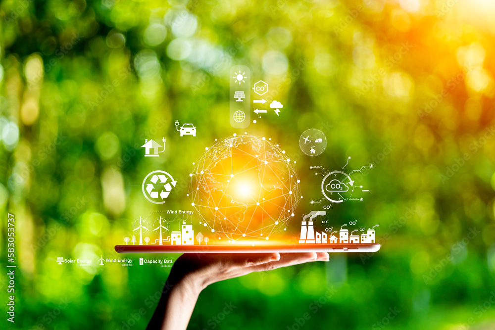 green energy concept help reduce global warming..Hand holding natural ...