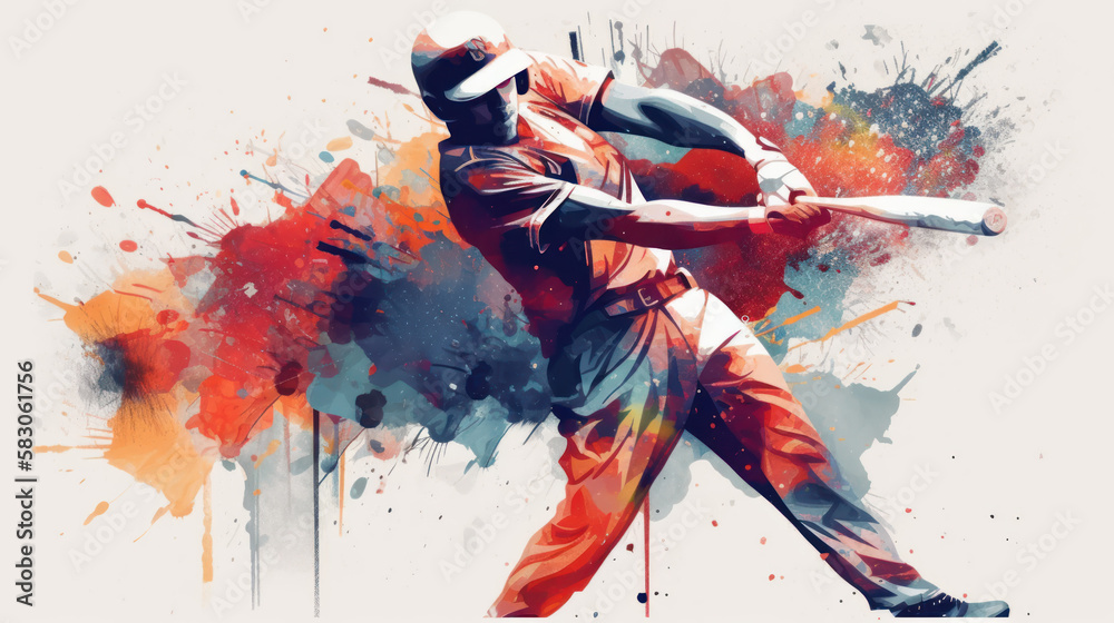 Abstract baseball player in watercolor style created with generative AI ...