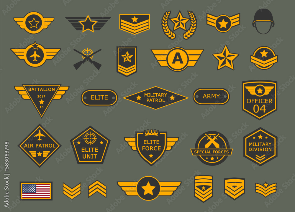 Military badge set. Air force emblem. Vector illustration. Stock Vector ...