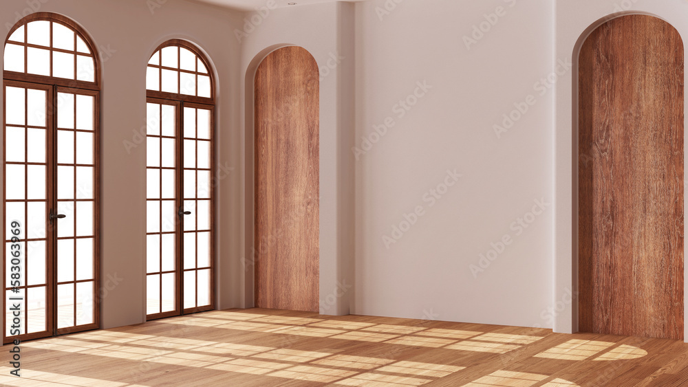 Empty room interior design, open space with parquet floor, classic ...