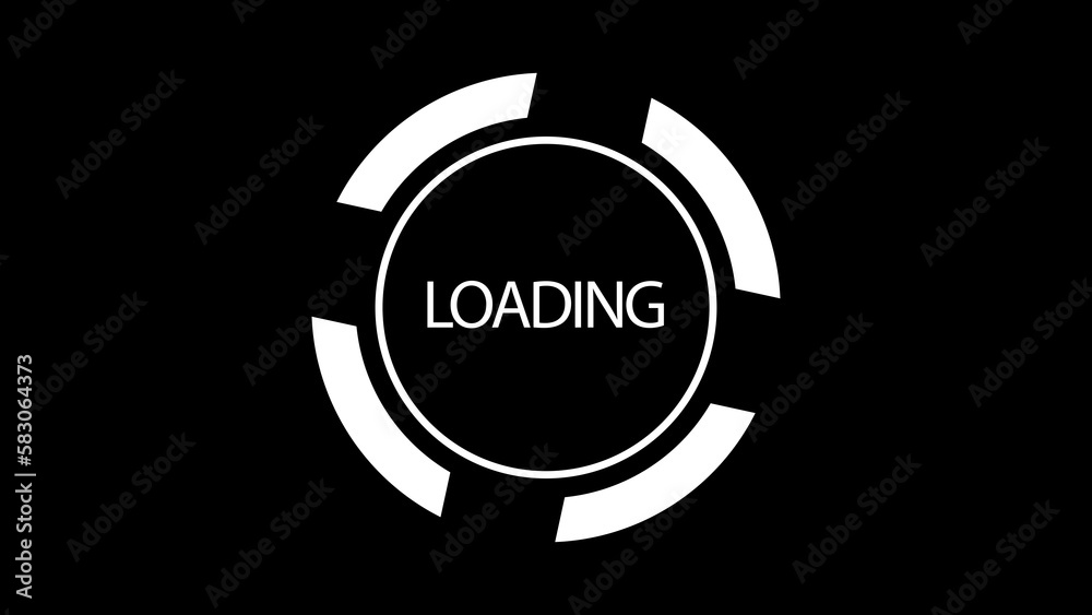 Loading circle with sign LOADING on black background. 3D animation ...