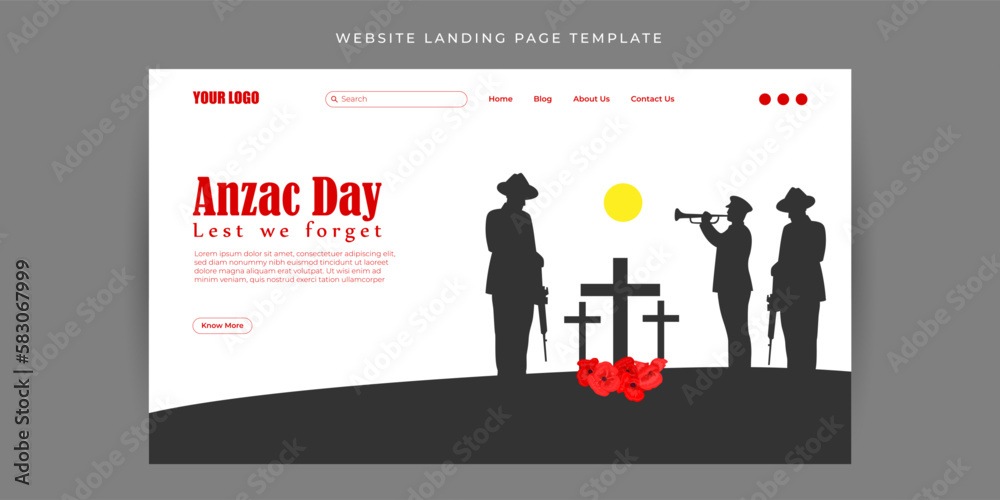 Vector illustration of Anzac Day Website landing page banner mockup ...