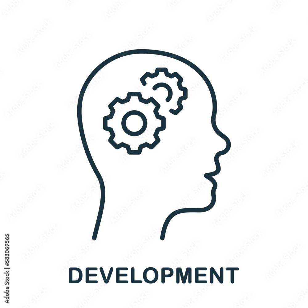 Human Development Line Icon. Brain and Cog Wheel, Education Concept ...