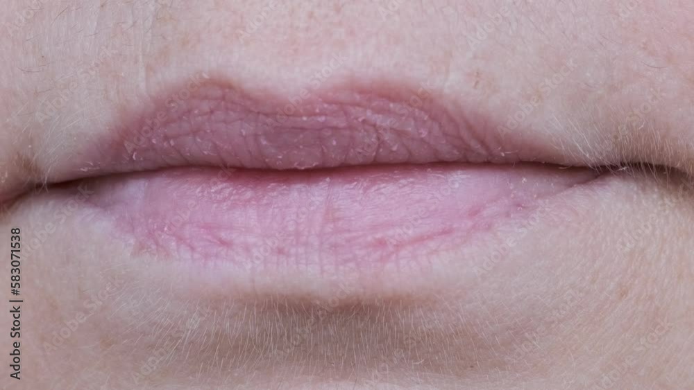 close up part face mature woman 55 years old, human mouth, lower and ...