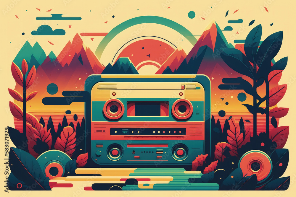 Flat retro design: Vintage music player and musical mood | Generative ...