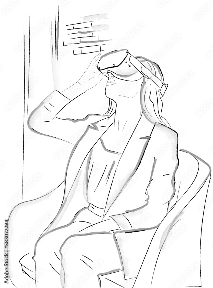 Woman wearing VR Glasses Vector storyboard. Innovation and ...