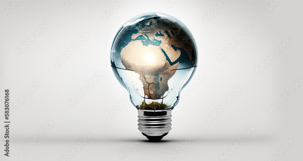 Earth inside a light bulb and plain background created with Generative ...