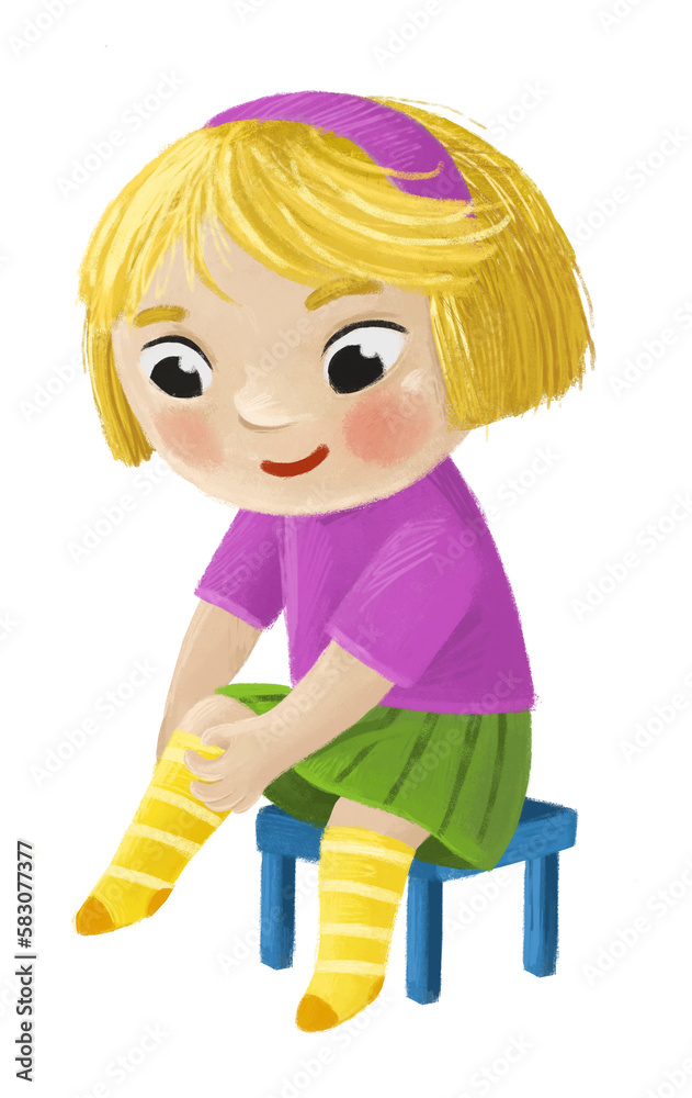 cartoon child kid boy taking off or putting on summer spring clothes by ...