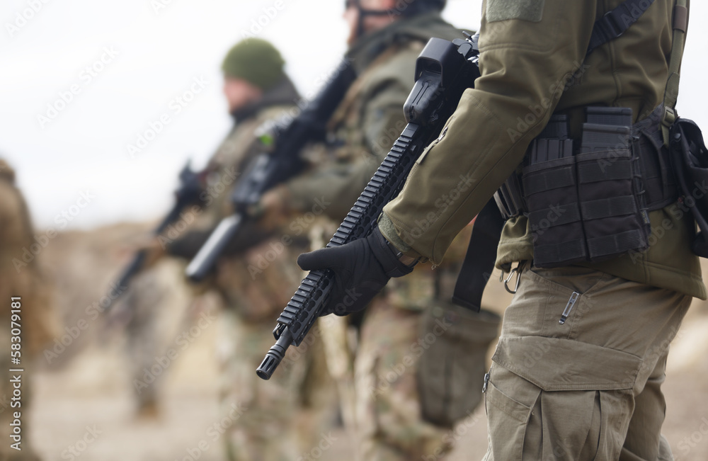 Group of Ukrainian soldiers equipped with modern assault rifles ... Group of Ukrainian soldiers equipped with modern assault rifles ...