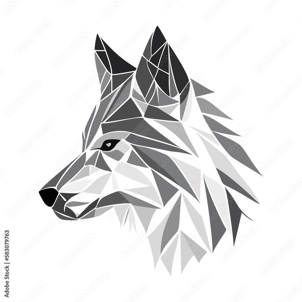 Wolf logo design. Abstract black polygon wolf head. Calm wolf face ...