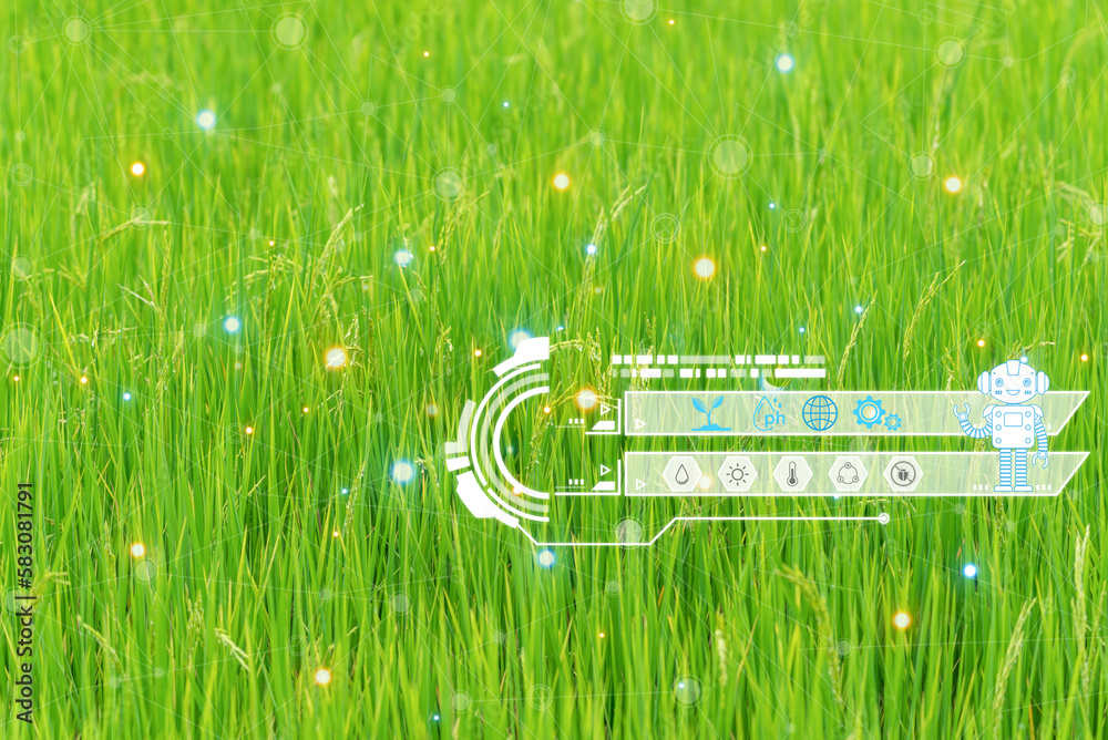 Smart farm digital icon and futuristic AI data infographic of Landscape ...