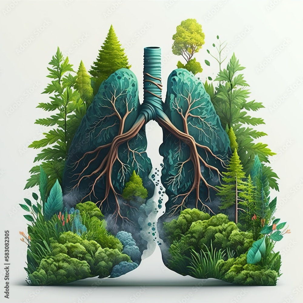 ai generated lungs with beautiful nature on it, green earth design ...