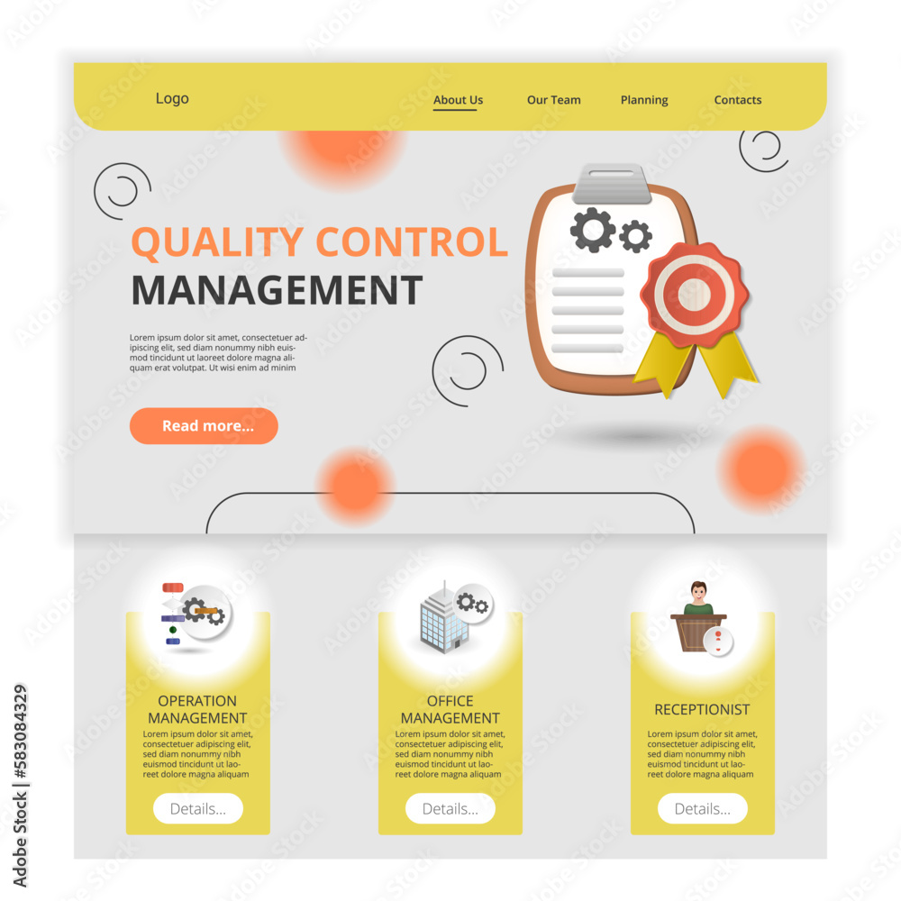 Quality control management flat landing page website template ...