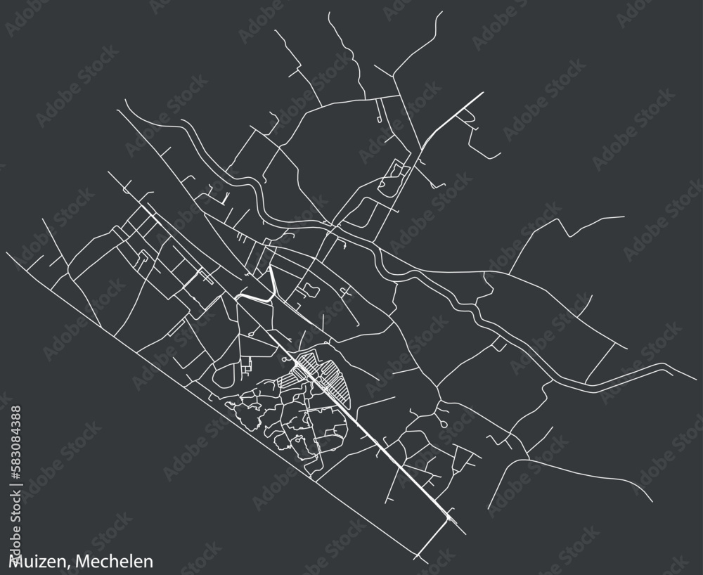 Detailed hand-drawn navigational urban street roads map of the MUIZEN ...