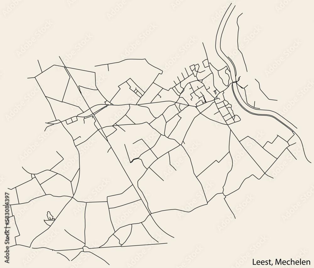 Detailed hand-drawn navigational urban street roads map of the LEEST ...