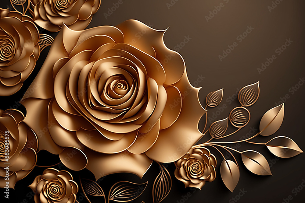 Shiny rose gold flower luxury background. Greeting card or template ...