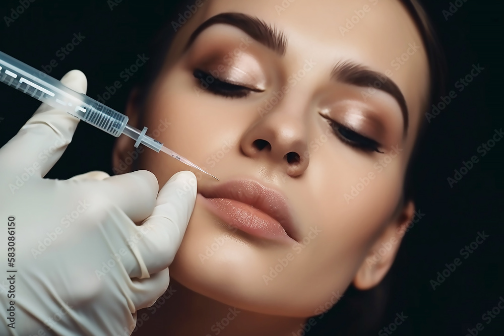 beauty injection in the skin of the face of a young woman close-up ...