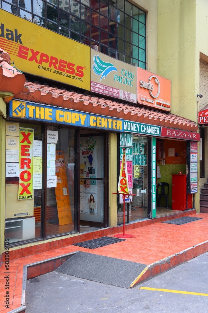 MANILA, PHILIPPINES - DECEMBER 7, 2017: Variety of small businesses in ...