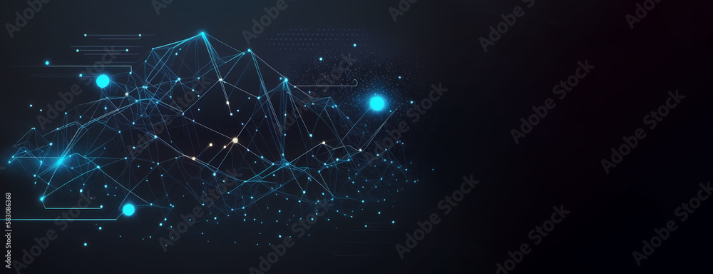 Dark Blue abstracted lines and connected dots. AI technology concept ...