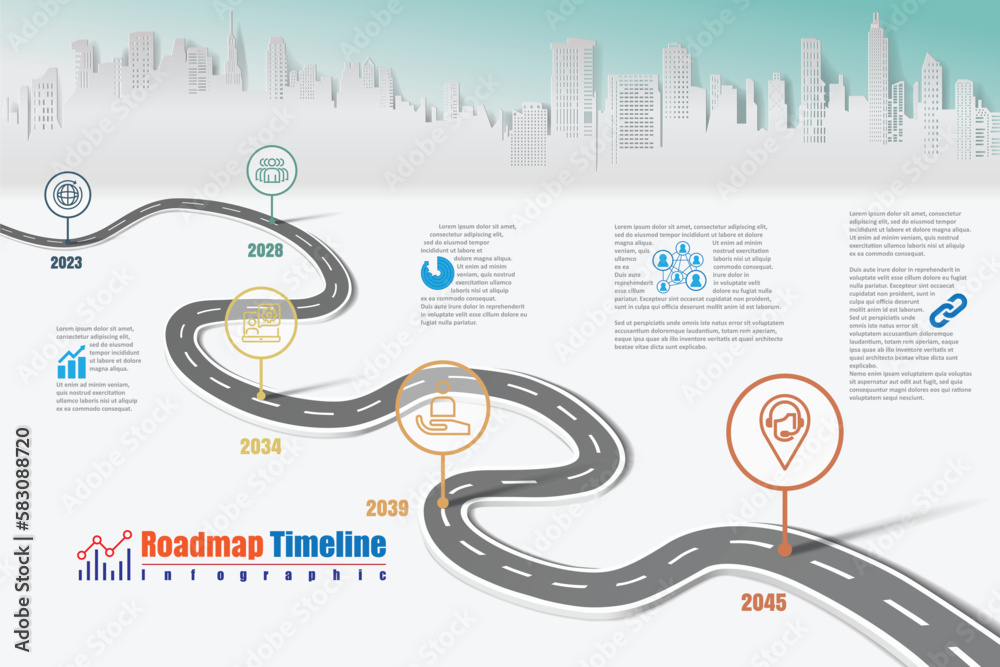 Business roadmap timeline infographic template with pointers designed ...
