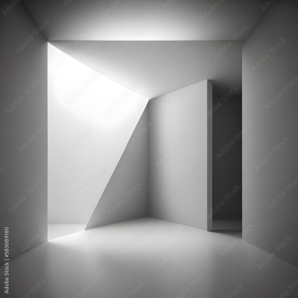 Empty internal background. White geometrically textured 3D wall, light ...