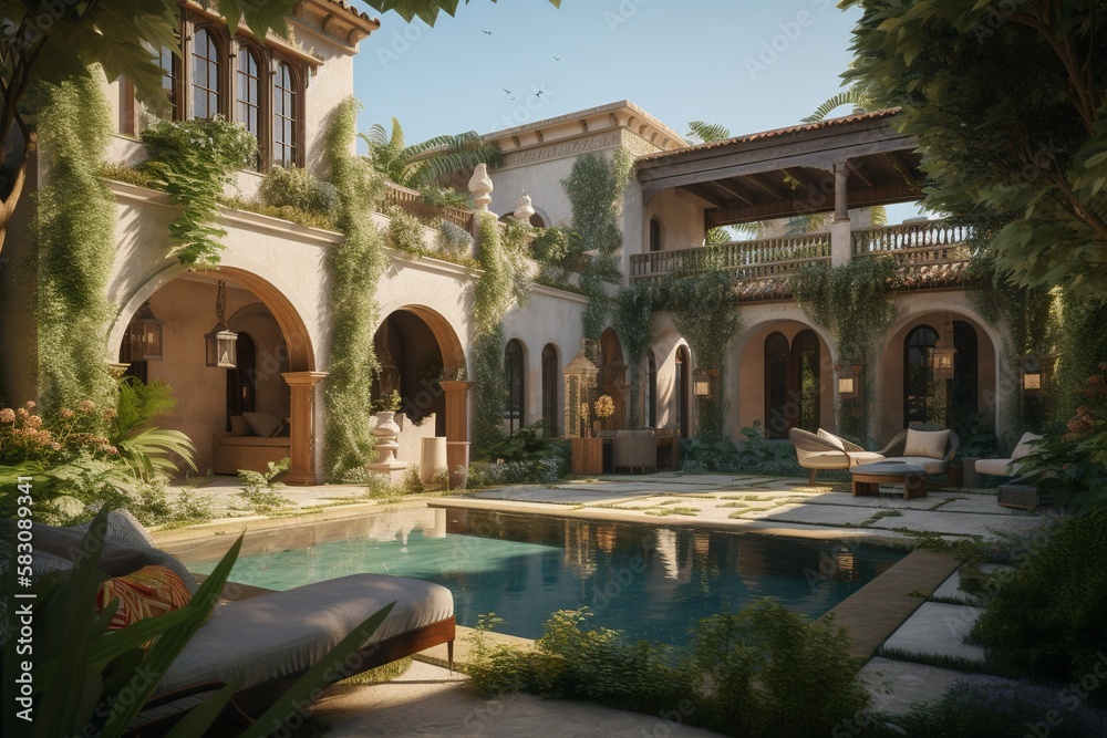 Mediterranean-style villa, featuring natural materials, intricate ...