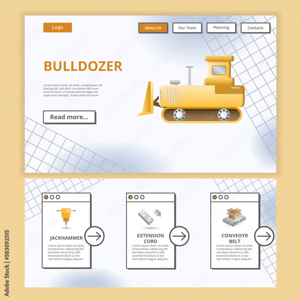 Bulldozer flat landing page website template. Jackhammer, extension ...