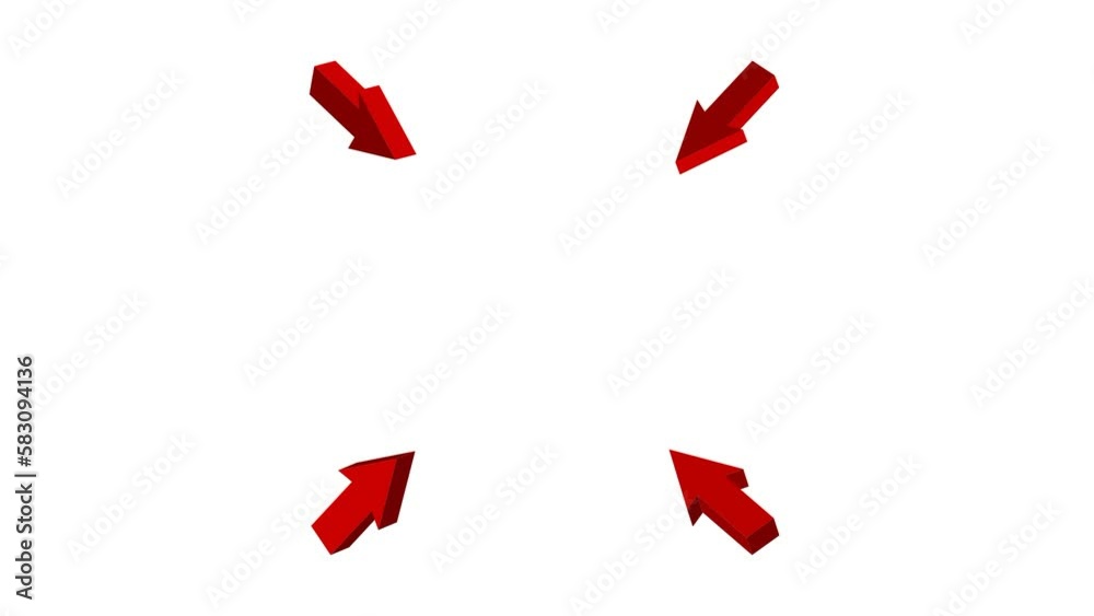 Vidéo Stock Animated red 3D arrows point to center of screen direction ...