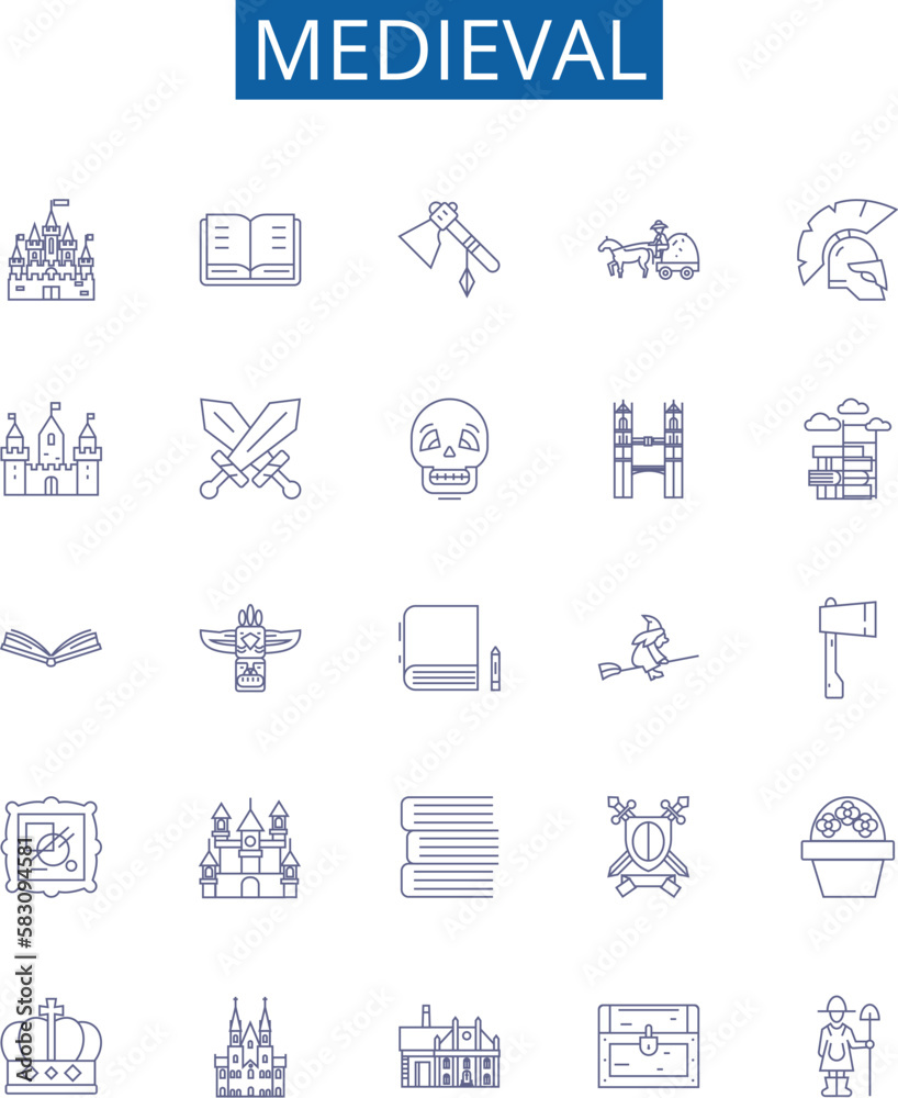 Medieval line icons signs set. Design collection of Medieval, Knights ...