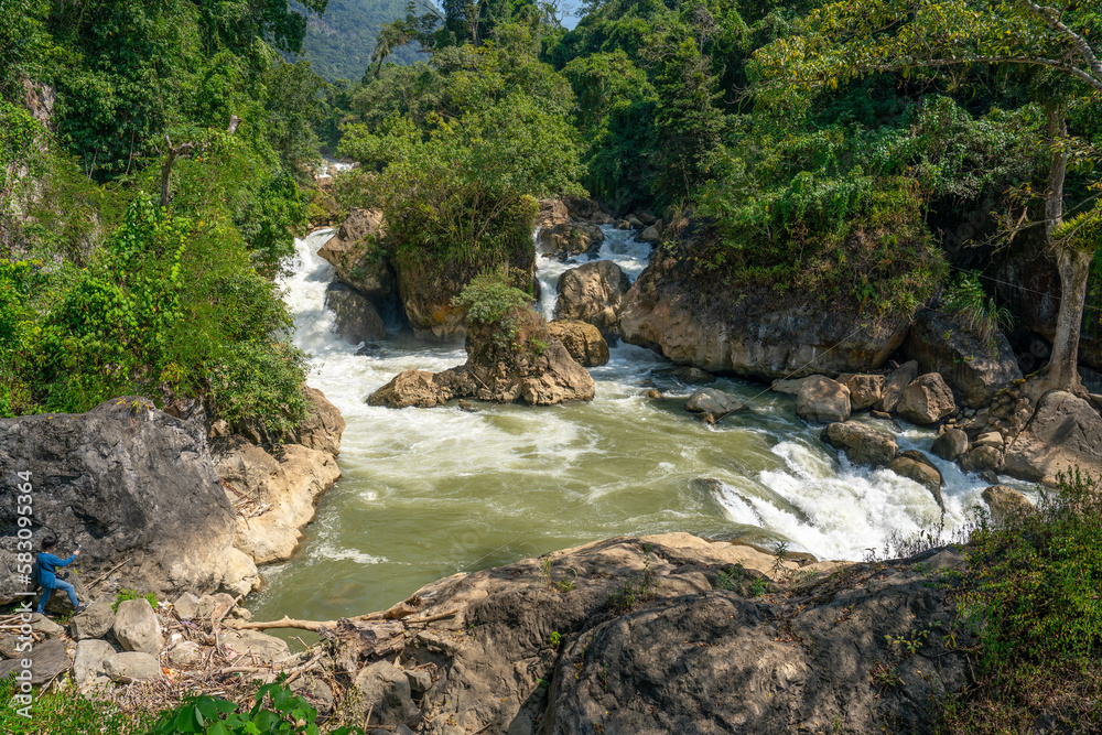 Northern Vietnam, Dau Dang waterfall part of the Nang River. Tuyen ...