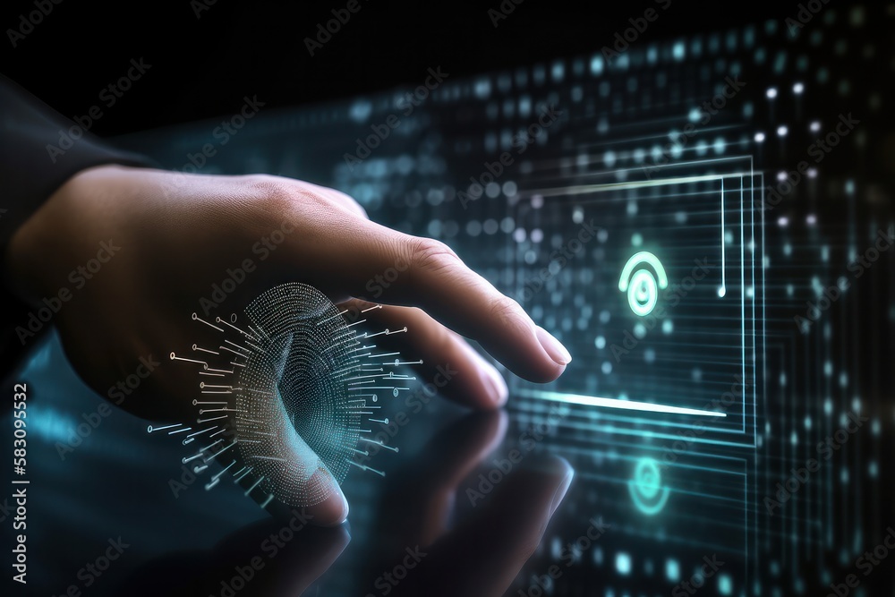 A person using a biometric sensor to authenticate and access an online ...