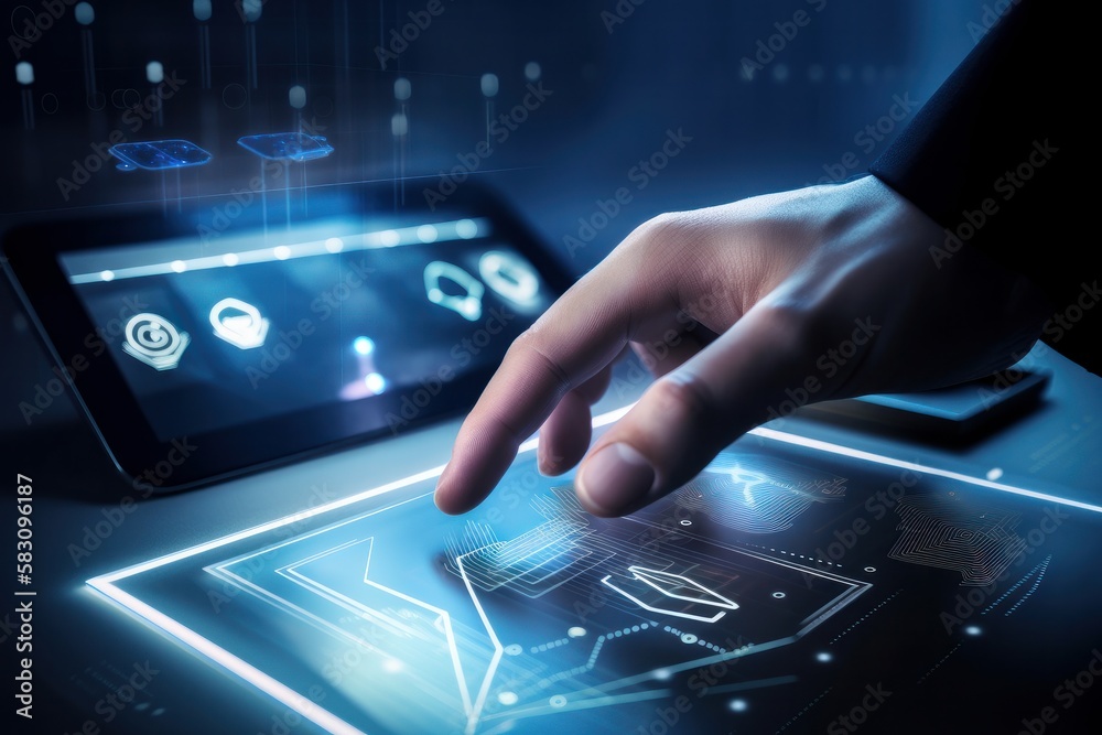 A person using a biometric sensor to authenticate and access an online ... A person using a biometric sensor to authenticate and access an online ...