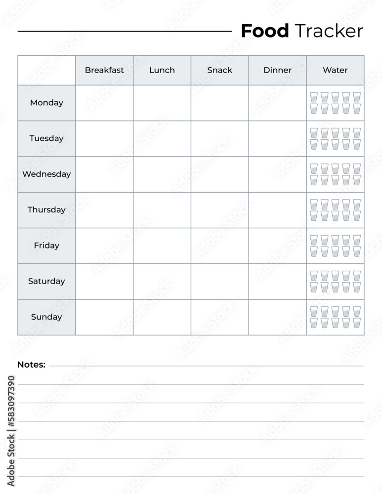 Food tracker logbook template, weekly meals tracker Stock Vector ...