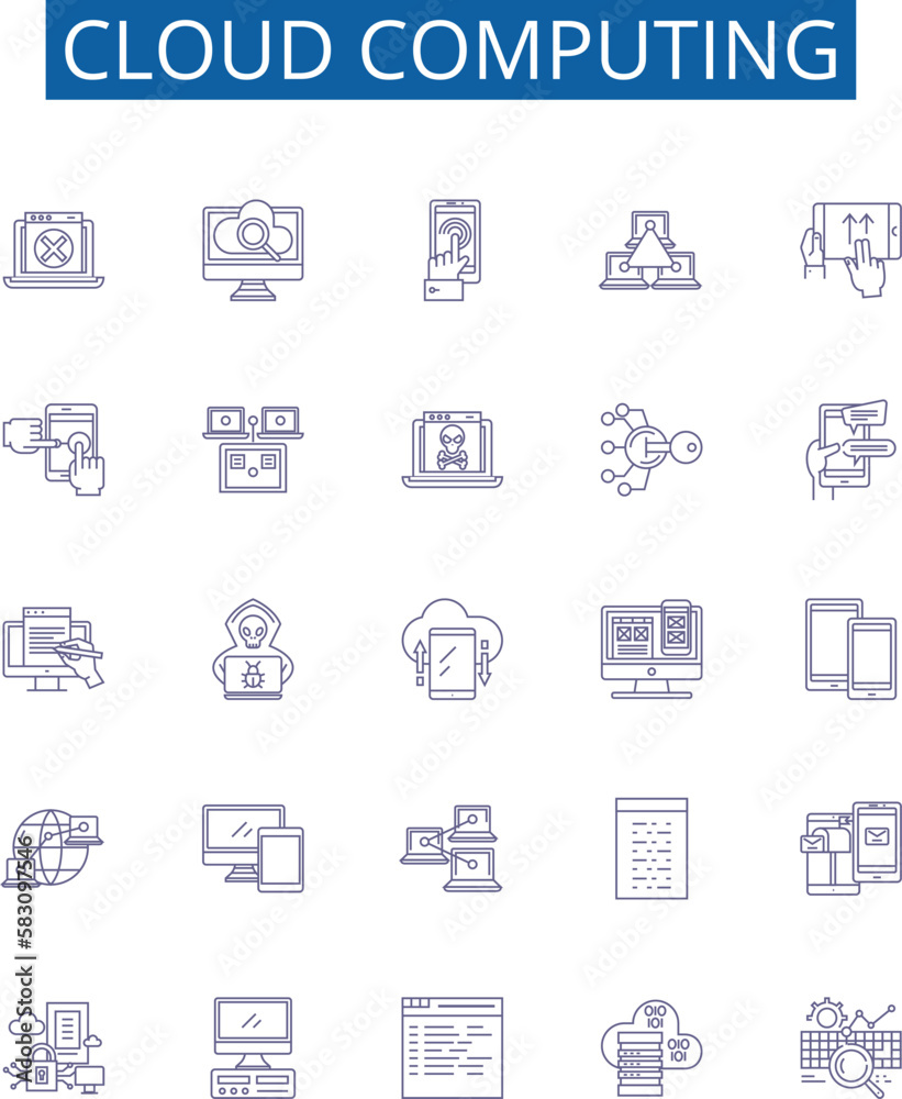 Vetor de Cloud computing line icons signs set. Design collection of ... Vetor de Cloud computing line icons signs set. Design collection of ...
