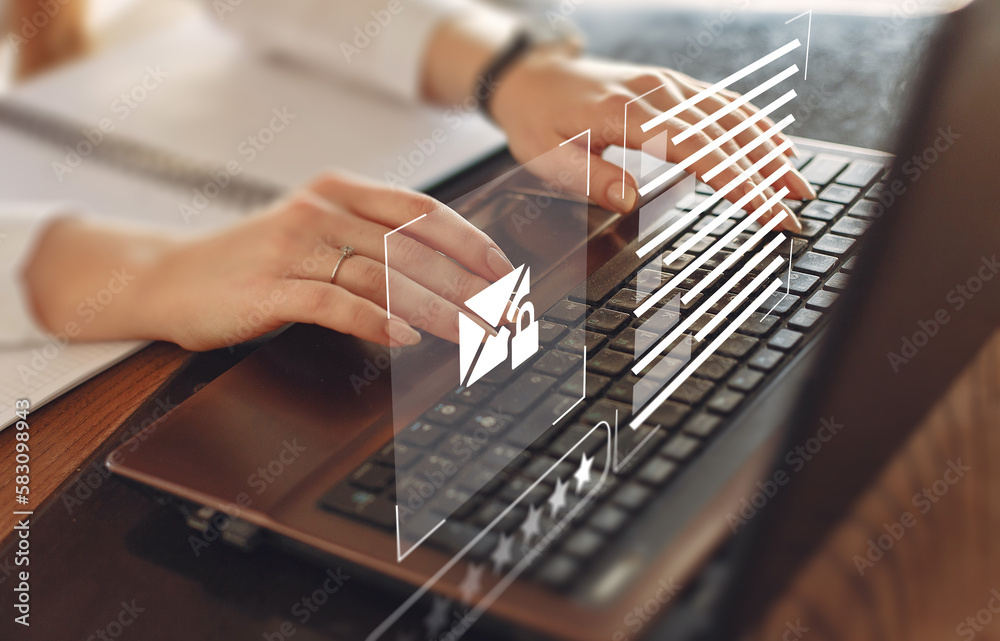 encrypted message delivered end to end concept, cyber security, your ...